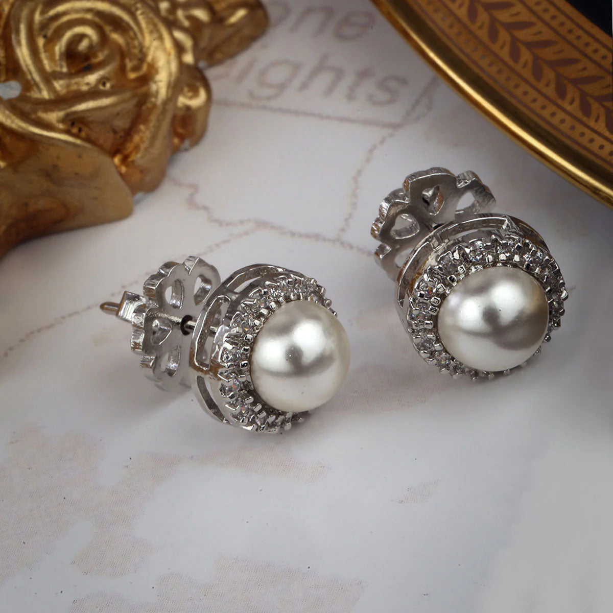 Buy Pearl Studs | 92.5 Gold Plated Silver Studs Collections Online – Shobitam India