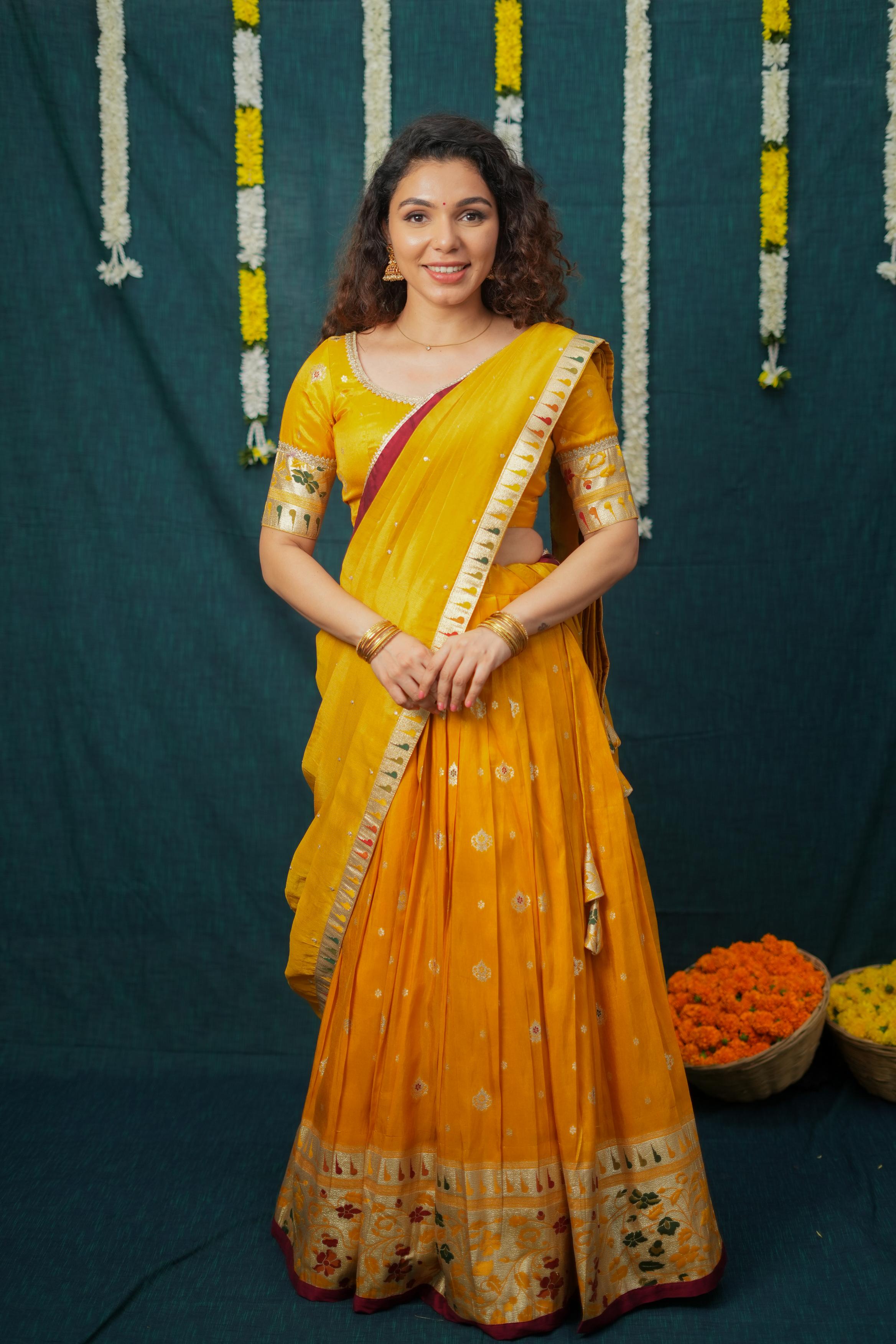 Maithiri Yellow Half Saree Set | Made To Order – Shobitam India