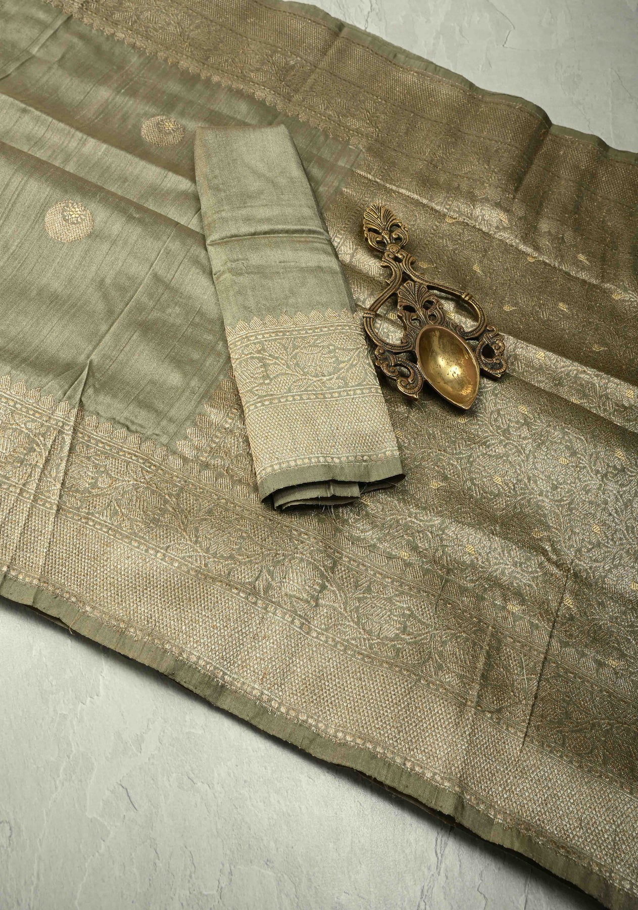 Onion Pink Pure Banarasi Tussar Silk Saree with Antique Zari Buttas an ...