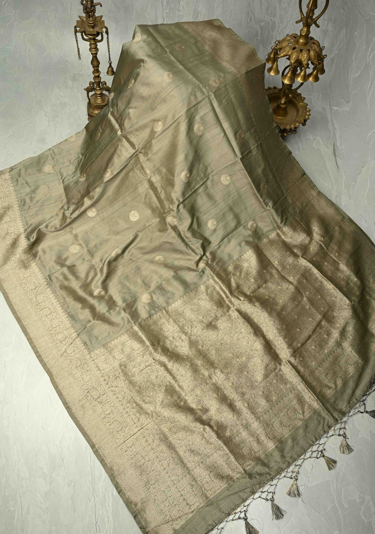 Onion Pink Pure Banarasi Tussar Silk Saree with Antique Zari Buttas an ...