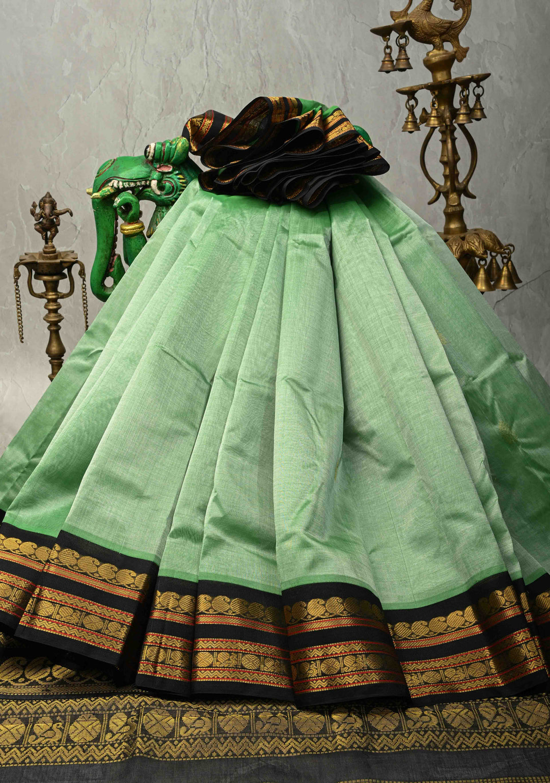 Spring Green Dual Tone Kanchi Silk Cotton 100% Handloom Saree with Zar ...