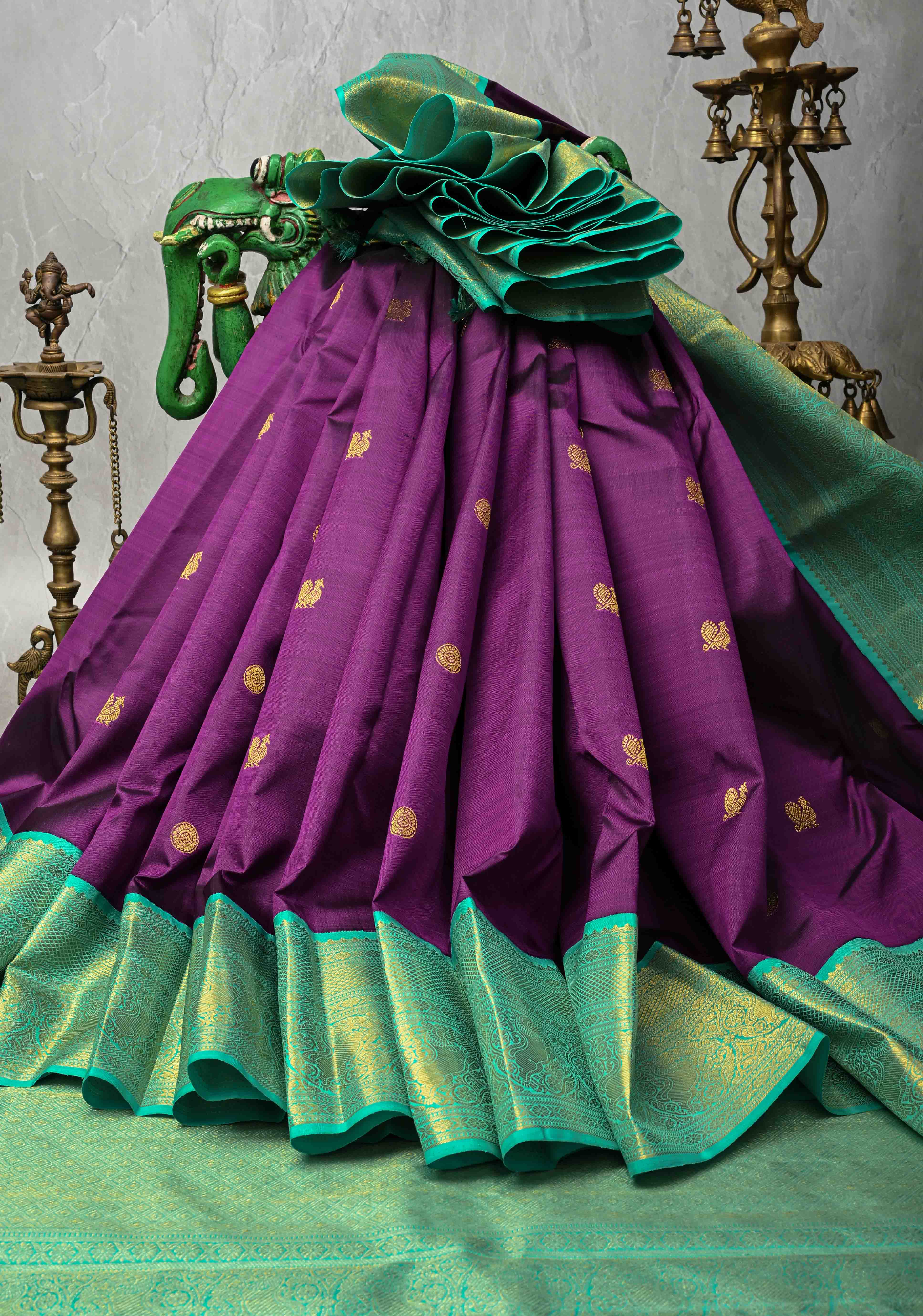 Jamuni Purple Korvai Kanjivaram Pure Silk Saree with Zari Buttas and C ...